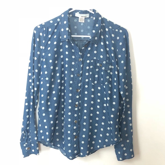 Sans Souci | Tops | Sans Souci Polka Dot Denim Button Down | Poshmark